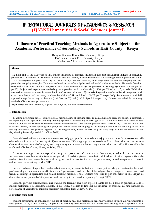 (PDF) Influence of Practical Teaching Methods in Agriculture Subject on ...
