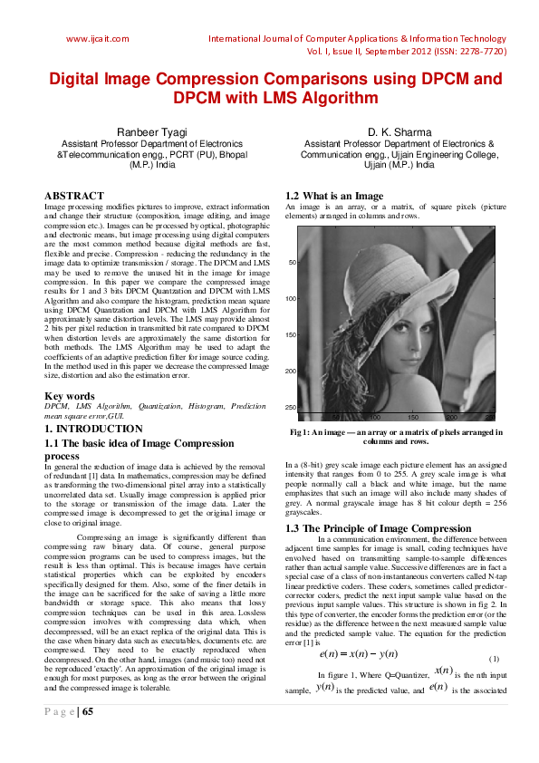 Pdf Digital Image Compression Comparisons Using Dpcm And Dpcm With Lms Algorithm