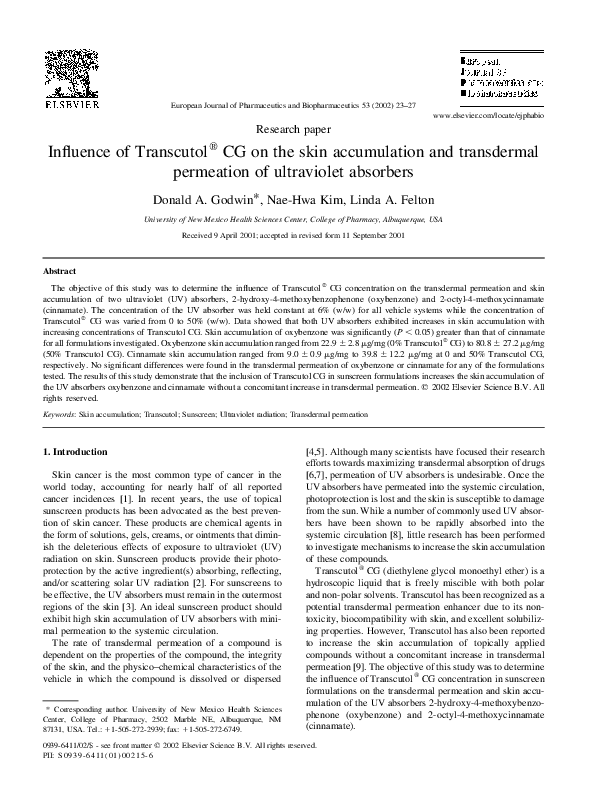 (PDF) Influence of Transcutol® CG on the skin accumulation and ...