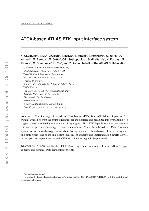 ATCA-based ATLAS FTK input interface system