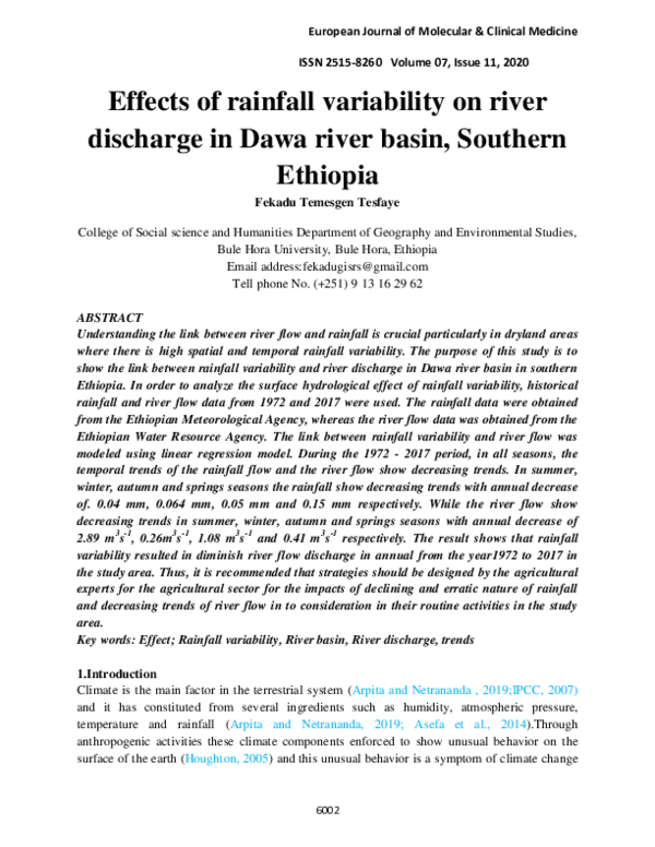 (PDF) Effects of rainfall variability on river discharge in Dawa river ...