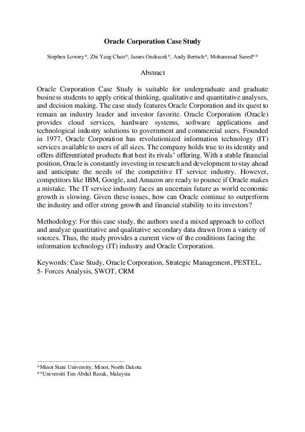 (PDF) Oracle Corporation Case Study