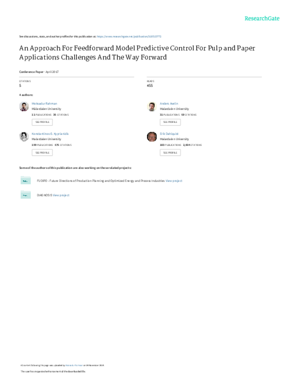 (PDF) An Approach For Feedforward Model Predictive Control For Pulp and Paper Applications ...