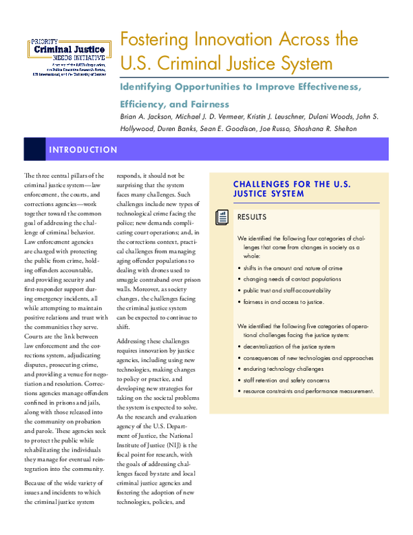 (PDF) Fostering Innovation Across the U.S. Criminal Justice System ...