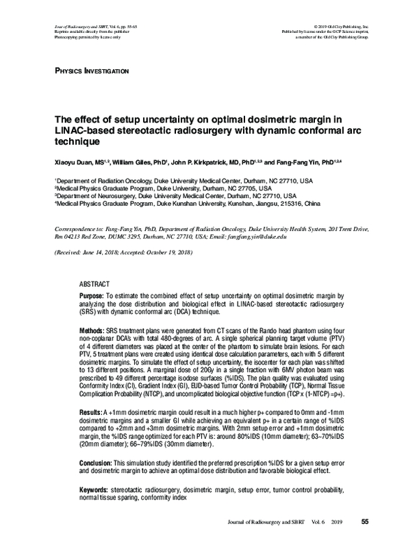 (PDF) The effect of setup uncertainty on optimal dosimetric margin in LINAC-based stereotactic ...