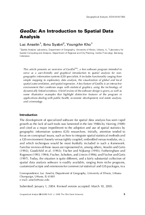 (PDF) Geoda: An Introduction to Spatial Data Analysis