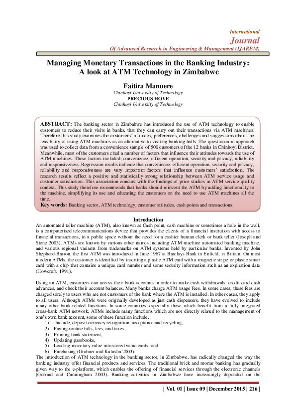 (PDF) Managing Monetary Transactions in the Banking Industry: A look at ...