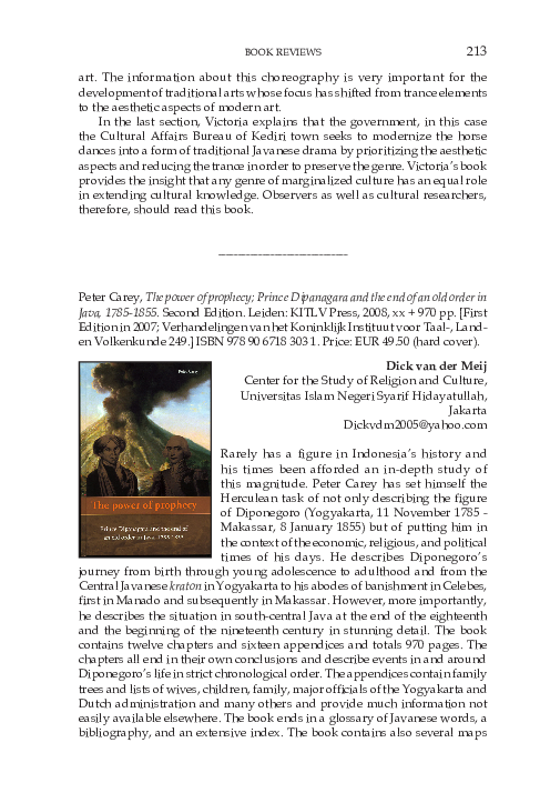 (PDF) Peter Carey, The power of prophecy; Prince Dipanagara and the end ...