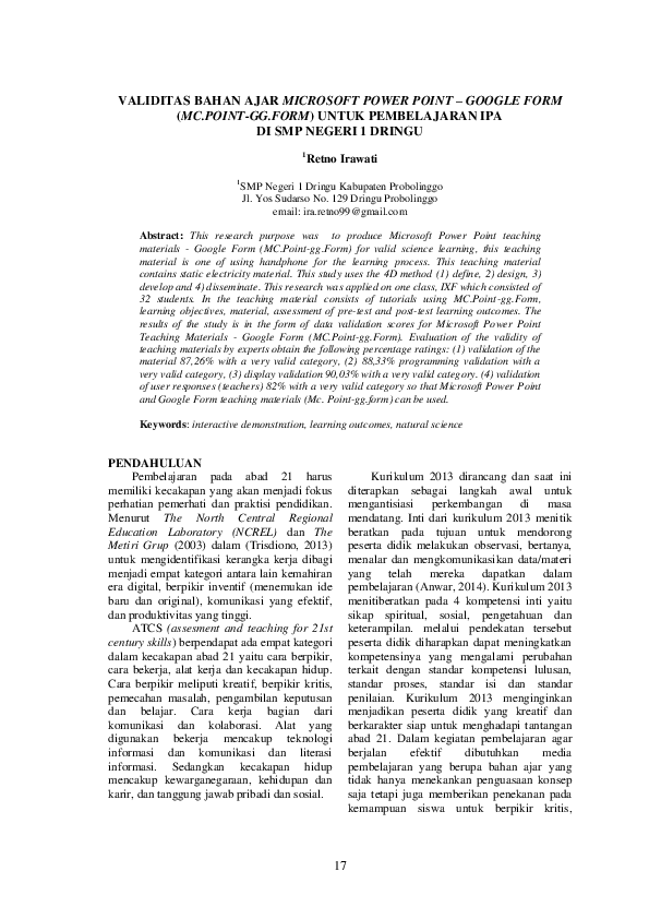 Validitas Bahan Ajar Microsoft Power Point – Google Form (MC.POINT-GG ...