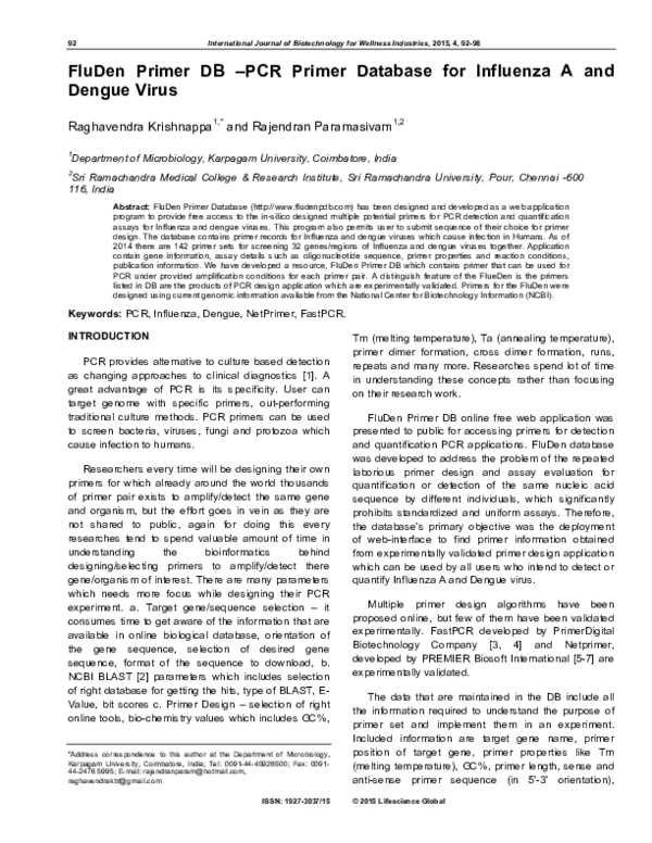 (PDF) FluDen Primer DB -PCR Primer Database for Influenza A and Dengue ...