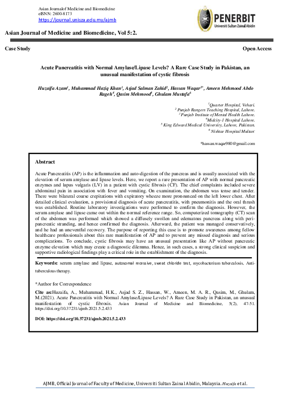 (PDF) Acute Pancreatitis with Normal Amylase/Lipase Levels? A Rare Case ...