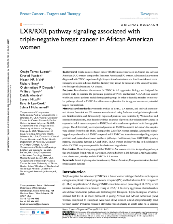 (PDF) LXR/RXR pathway signaling associated with triple-negative breast ...