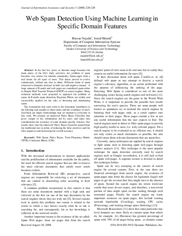 (PDF) Web Spam Detection Using Machine Learning in Specific Domain Features
