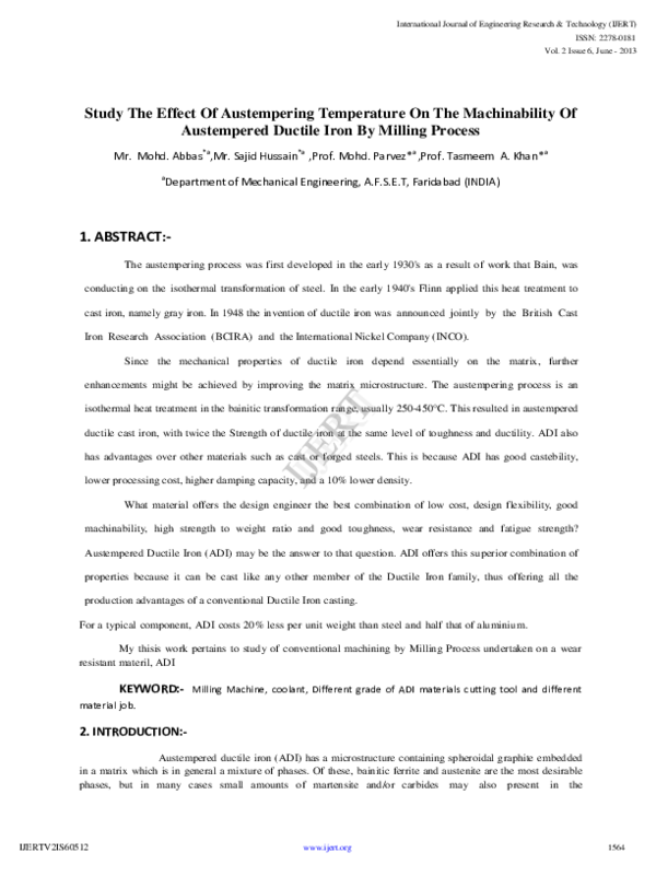 (PDF) Study The Effect Of Austempering Temperature On The Machinability Of Austempered Ductile ...