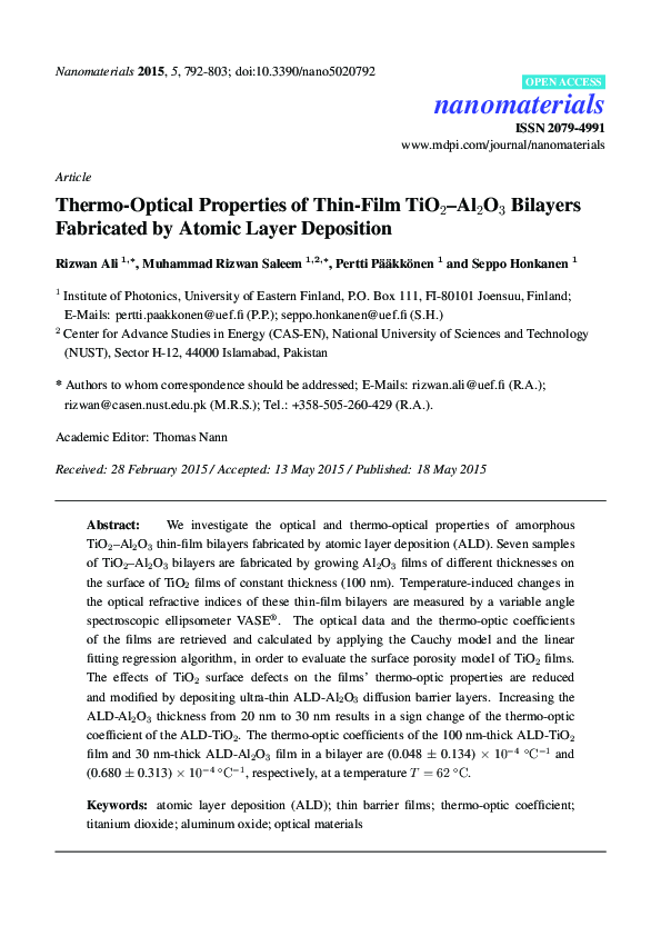 (PDF) Thermo-Optical Properties of Thin-Film TiO2–Al2O3 Bilayers ...