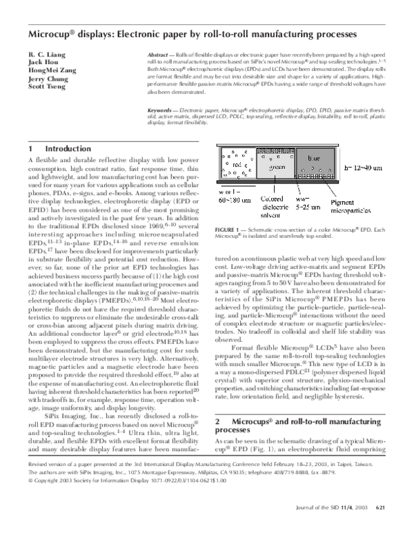 (PDF) Microcup® displays: Electronic paper by roll-to-roll ...