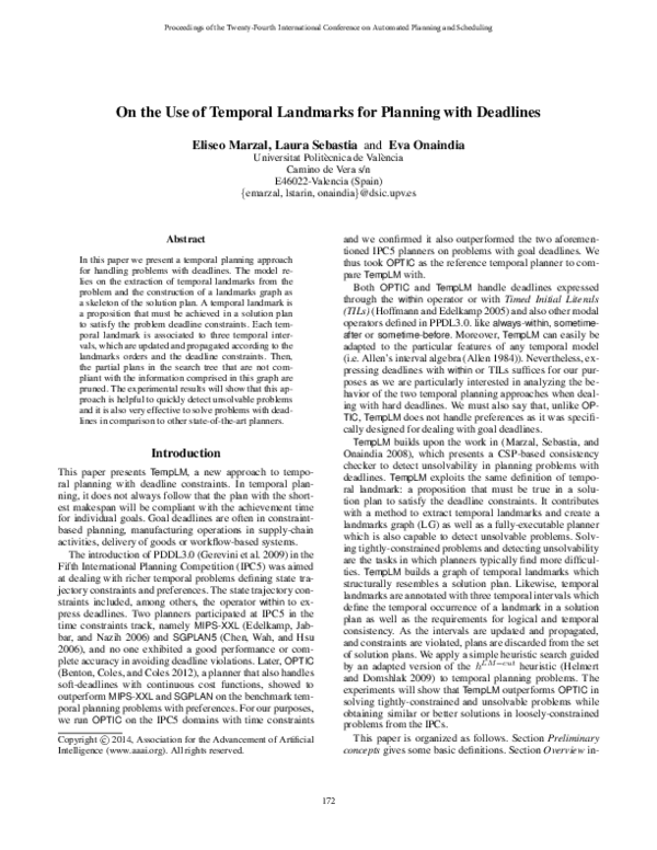 (PDF) On the Use of Temporal Landmarks for Planning with Deadlines