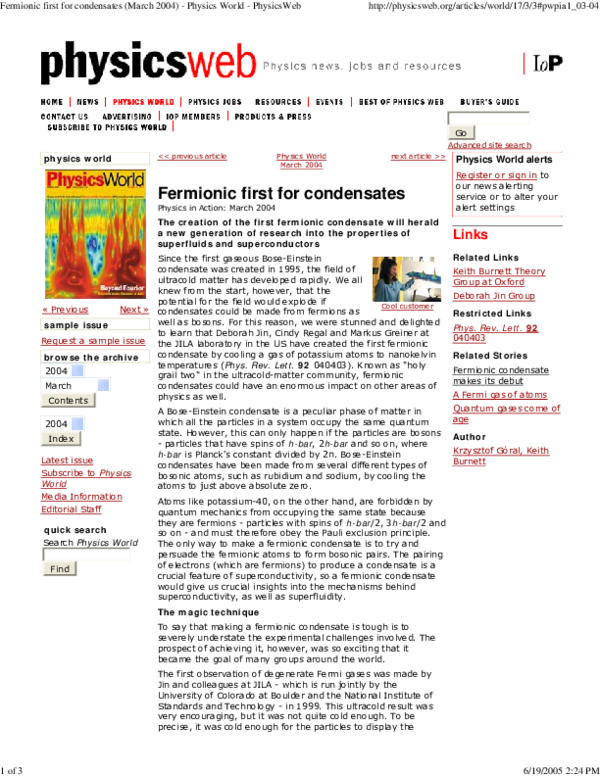 (PDF) Fermionic first for condensates