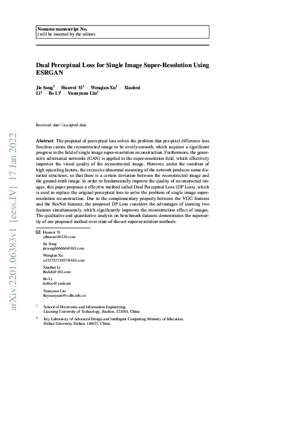 (PDF) Dual Perceptual Loss for Single Image Super-Resolution Using ESRGAN