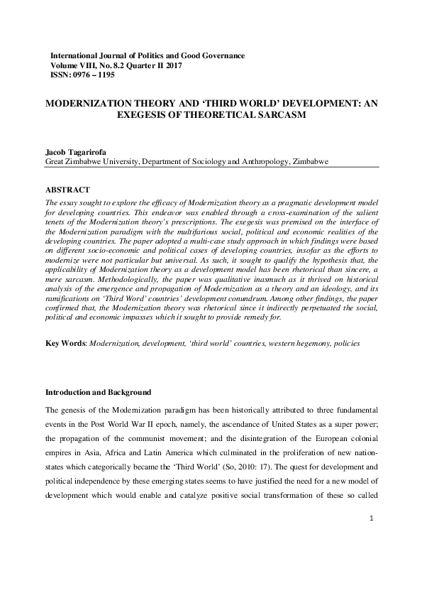 (PDF) Modernization Theory and ‘Third World’ Development: An Exegesis ...
