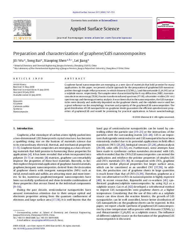 (PDF) Preparation and characterization of graphene/CdS nanocomposites
