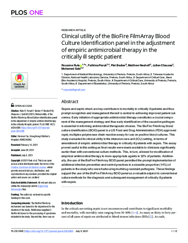 (PDF) Clinical utility of the BioFire FilmArray Blood Culture ...