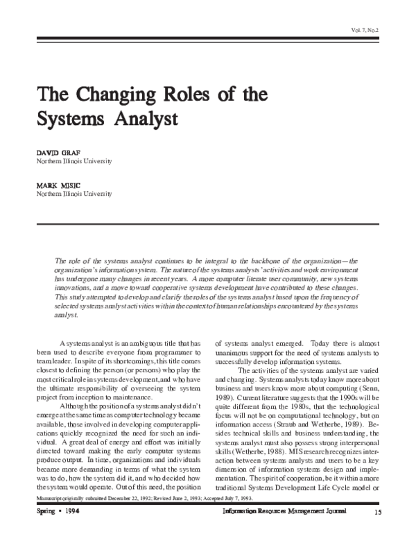 (PDF) The Changing Roles of the Systems Analyst