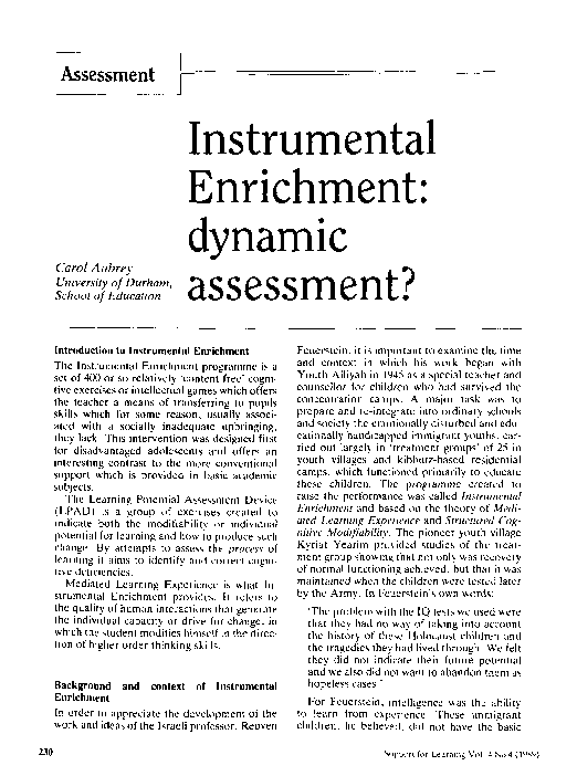 (PDF) Instrumental Enrichment: dynamic assessment?
