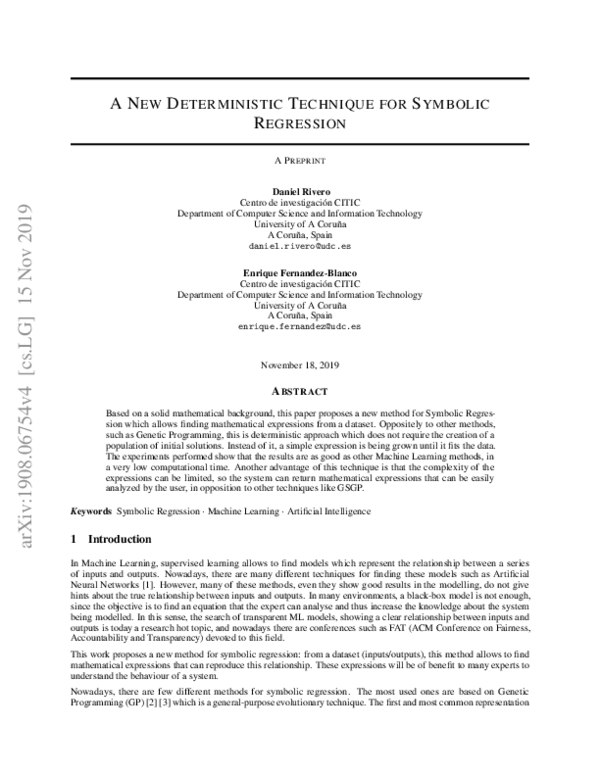 Pdf A New Deterministic Technique For Symbolic Regression