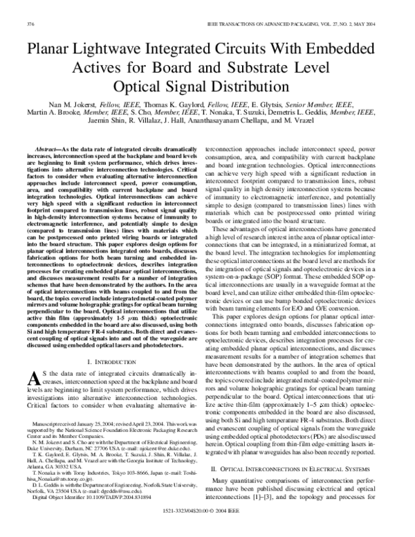 (PDF) Planar Lightwave Integrated Circuits With Embedded Actives for ...