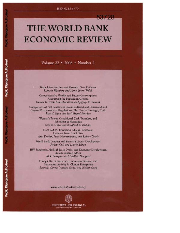 (PDF) The World Bank economic review 22 (2) | Bradford Barham ...