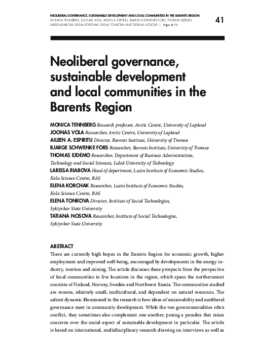 (PDF) Neoliberal governance, sustainable development and local ...
