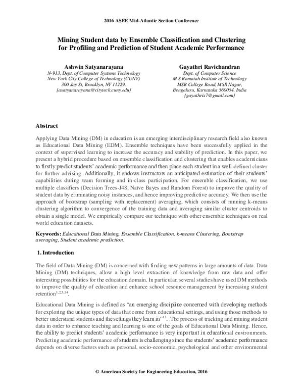 (PDF) Mining Student data by Ensemble Classification and Clustering for Profiling and Prediction ...