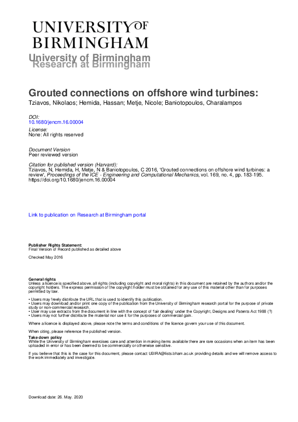 (PDF) Grouted connections on offshore wind turbines: a review