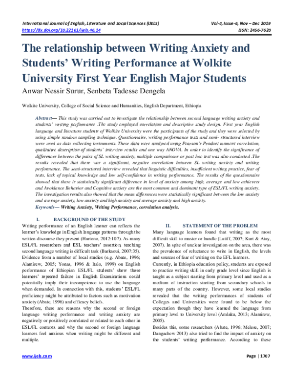(PDF) The relationship between Writing Anxiety and Students’ Writing ...