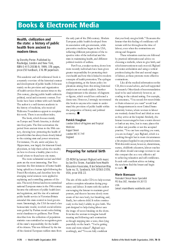 (PDF) Health, civilization, and the state: a history of public health ...