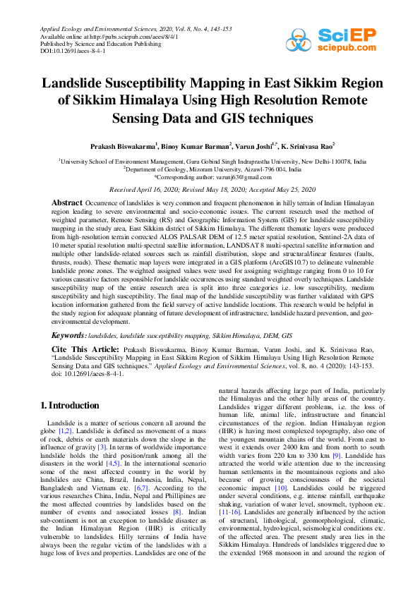 (PDF) Landslide Susceptibility Mapping in East Sikkim Region of Sikkim Himalaya Using High ...