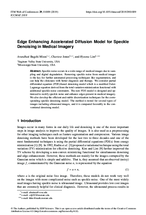 (PDF) Edge Enhancing Accelerated Diffusion Model for Speckle Denoising ...