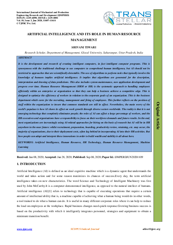 (PDF) Artificial Intelligence and its Role in Human Resource Management