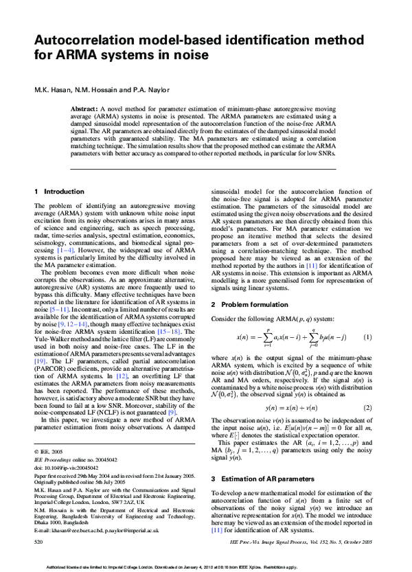 (PDF) Autocorrelation model-based identification method for ARMA ...
