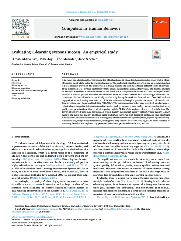 (PDF) Evaluating E-learning Systems Success: An Empirical Study