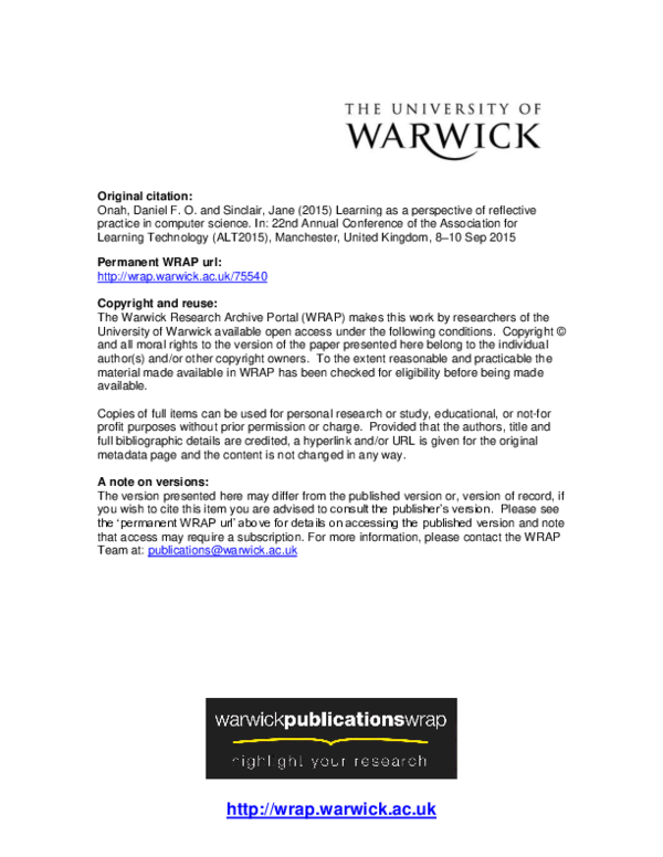 (PDF) Learning as a perspective of reflective practice in computer science