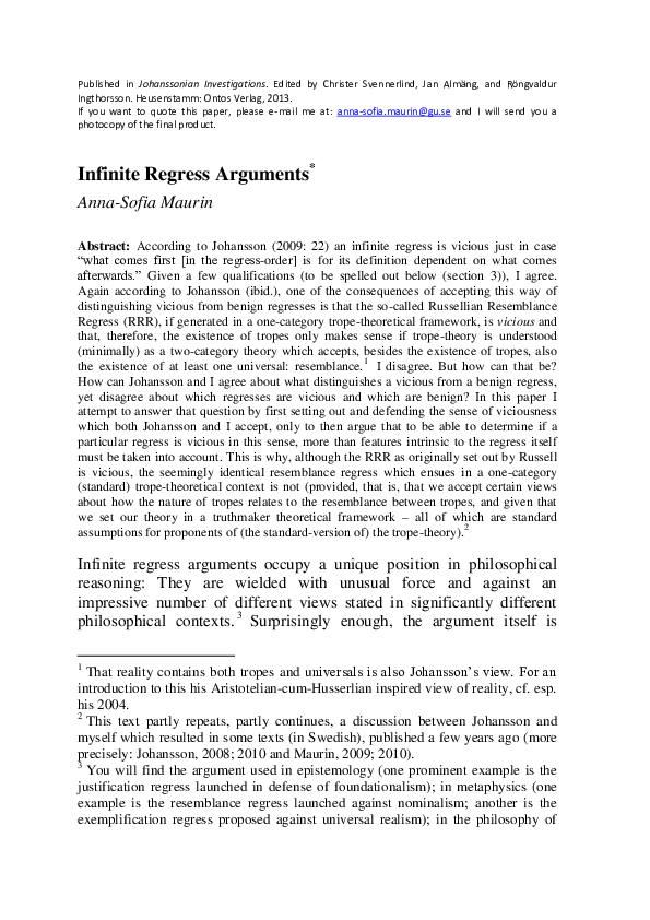 (PDF) Infinite Regress Arguments