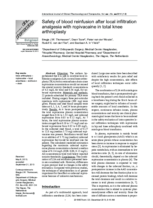(PDF) Safety of blood reinfusion after local infiltration analgesia ...