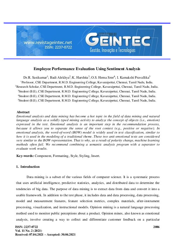 (PDF) Employee Performance Evaluation Using Sentiment Analysis