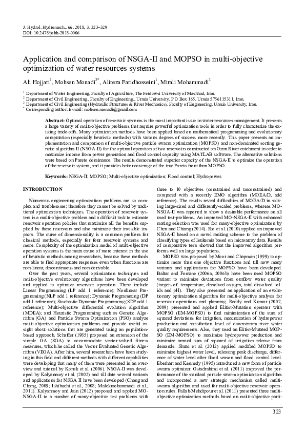 (PDF) Application and comparison of NSGA-II and MOPSO in multi-objective optimization of water ...