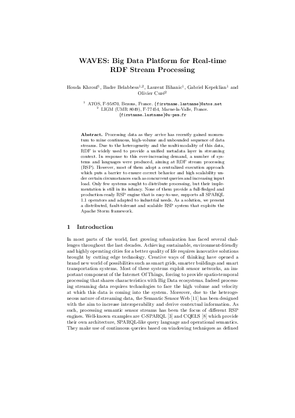 (PDF) WAVES: Big Data Platform for Real-time RDF Stream Processing
