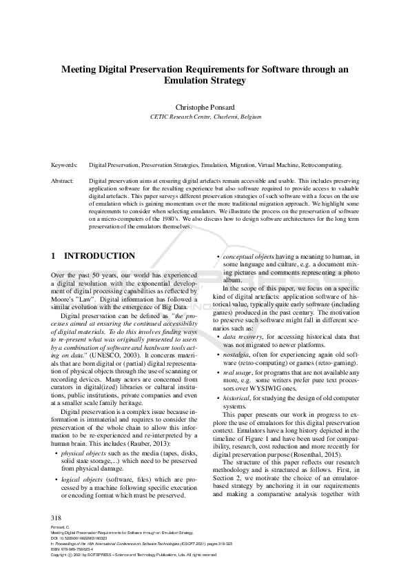 (PDF) Meeting Digital Preservation Requirements for Software through an ...