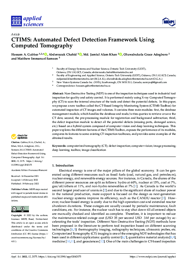 Pdf Ctims Automated Defect Detection Framework Using Computed Tomography