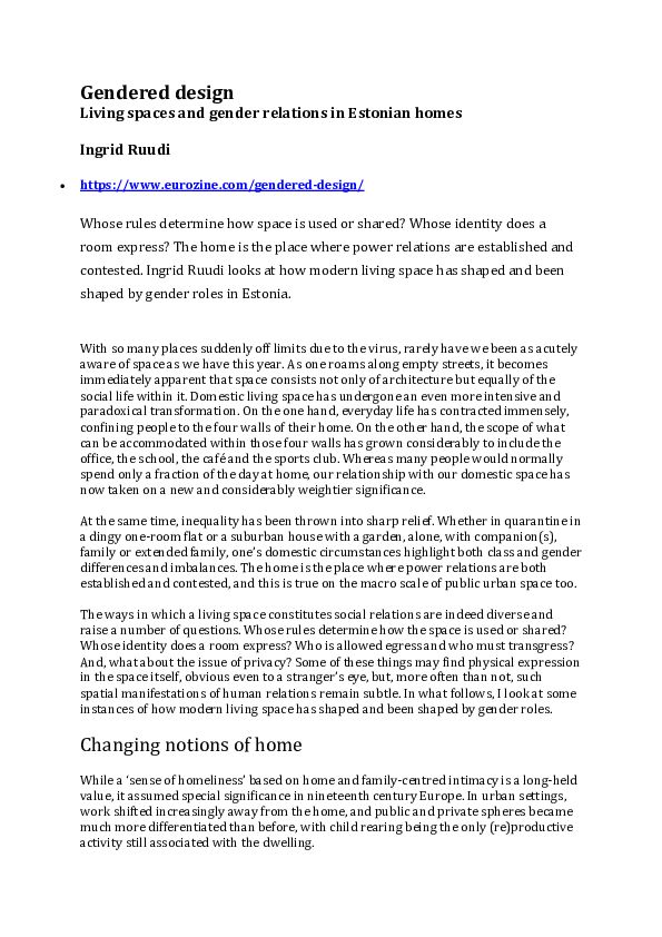 (PDF) Gender and Space in Estonian Homes During COVID-19